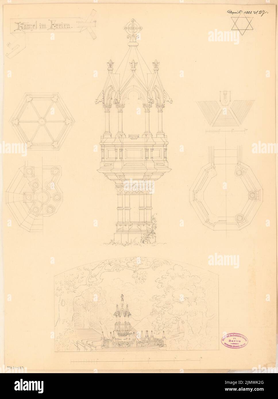 Unknown architect, outdoor pulpit. Monthly competition April 1888 (04. ...