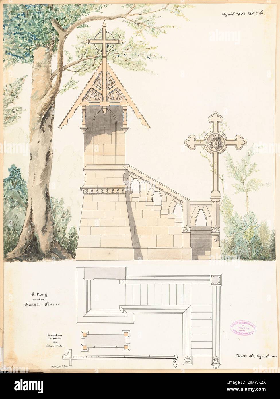 Unknown architect, outdoor pulpit. Monthly competition April 1888 (04. ...