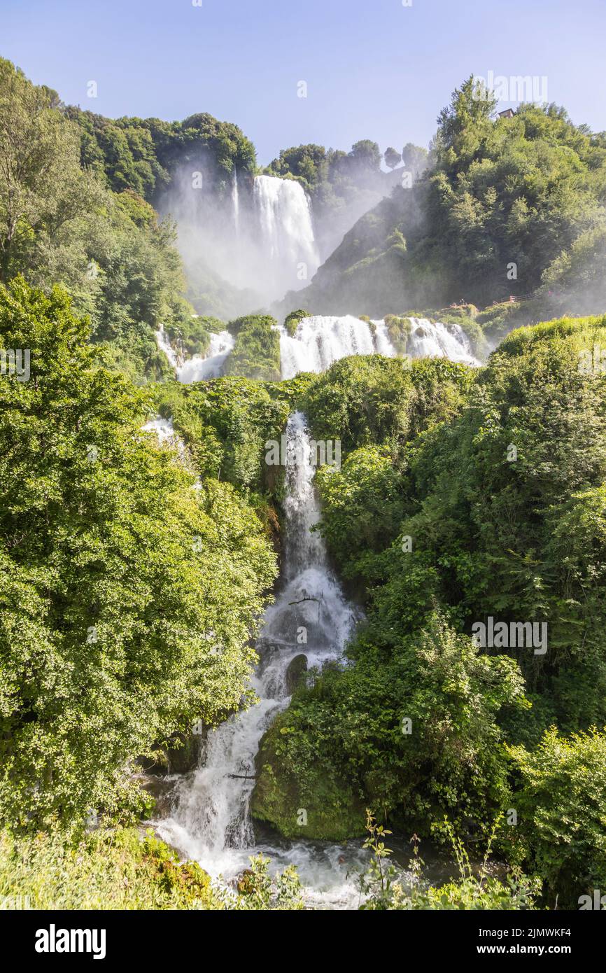 Marmore waterfall in Umbria region, Italy. Amazing cascade splashing ...