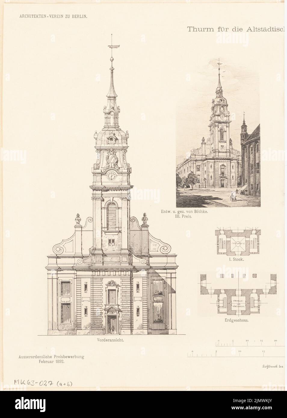 Boethke Julius (1864-1907), tower of the Evangelical Church in Thorn ...