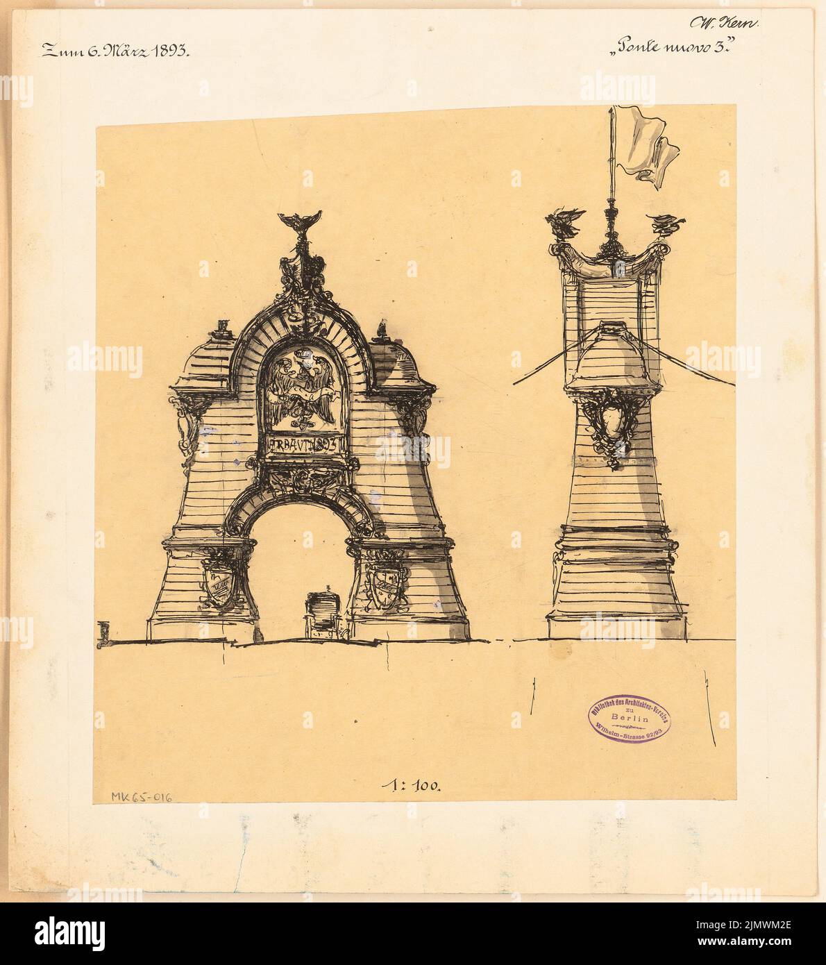 Kern Walter (1860-1912), bridge pillars of a suspension bridge. Monthly ...