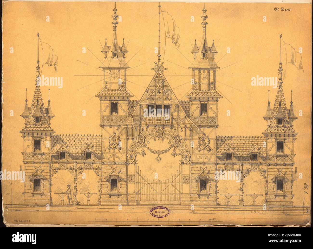 Guth Hermann (1851-1924), entrance portal for the Berlin commercial exhibition 1896. Monthly ...
