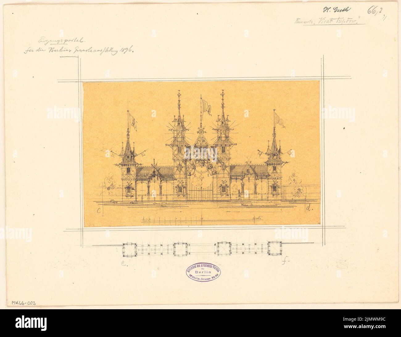Guth Hermann (1851-1924), entrance portal for the Berlin trade exhibition 1896. Monthly ...