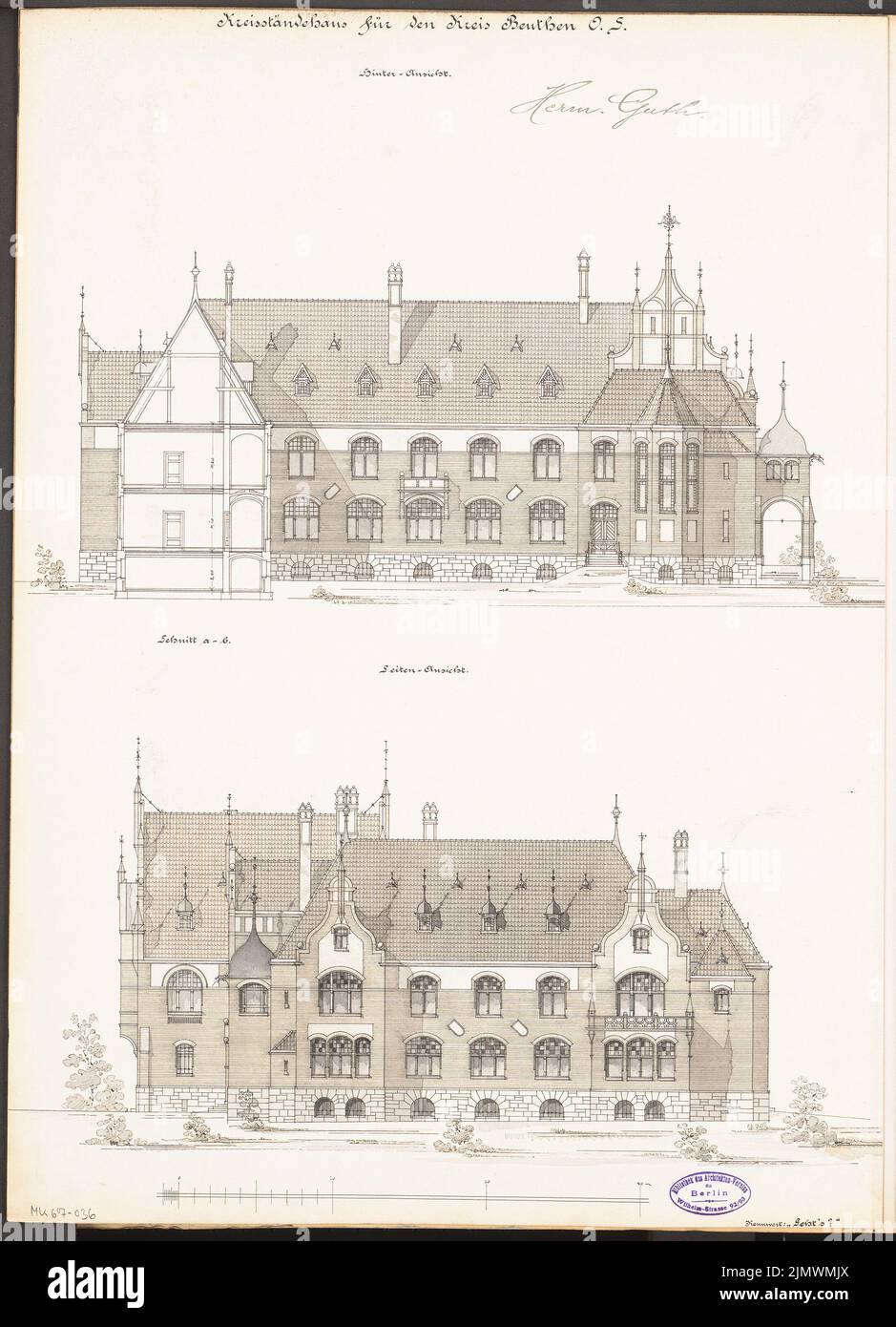 Guth Hermann (1851-1924), district office (district house) in Beuthen. Monthly competition ...