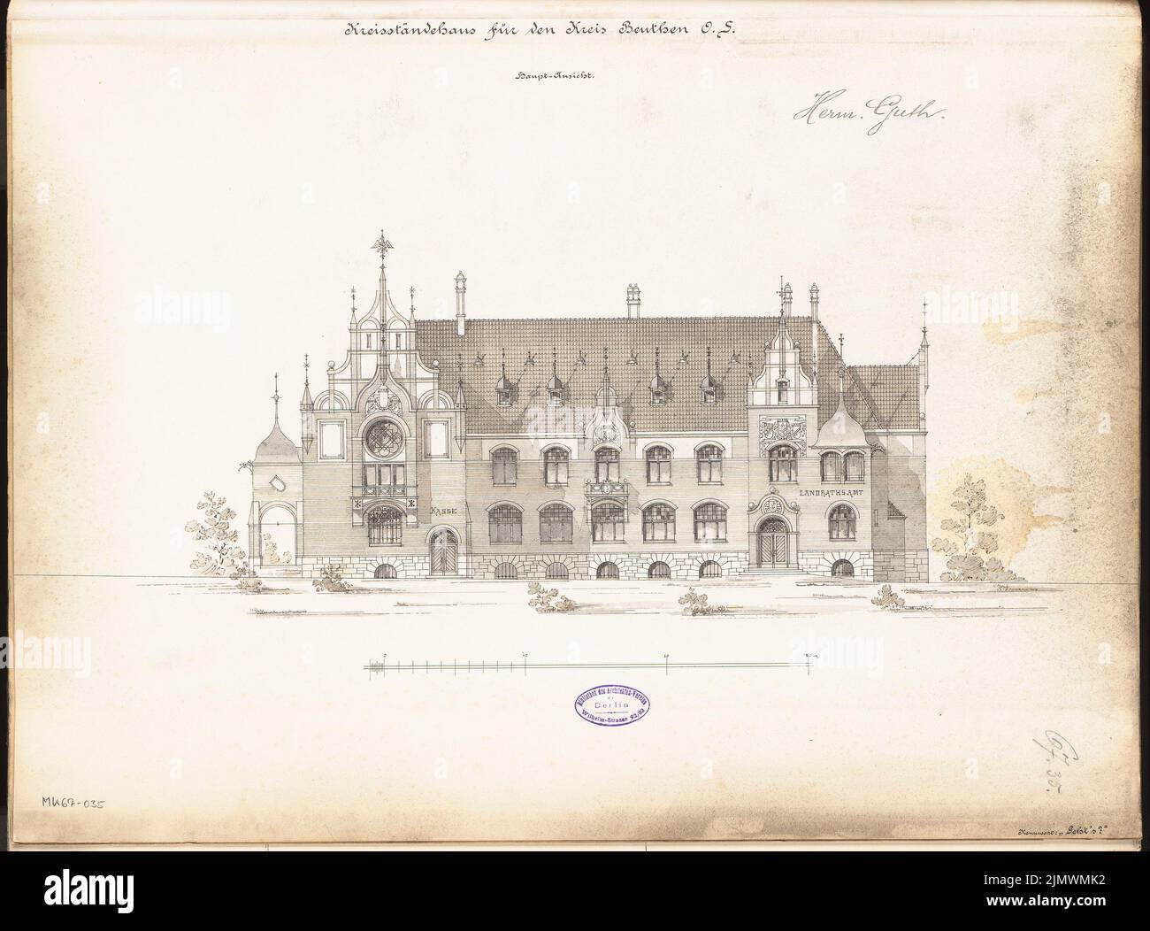 Guth Hermann (1851-1924), district office (district house) in Beuthen. Monthly competition ...