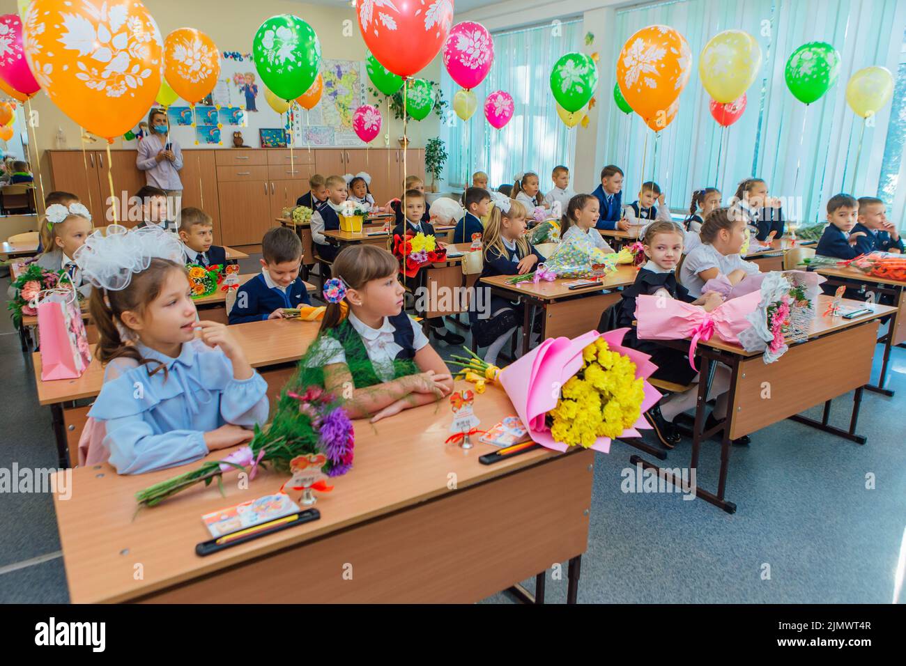 NOVOKUZNETSK, KEMEROVO REGION, RUSSIA - SEP, 1, 2021: First-grade ...