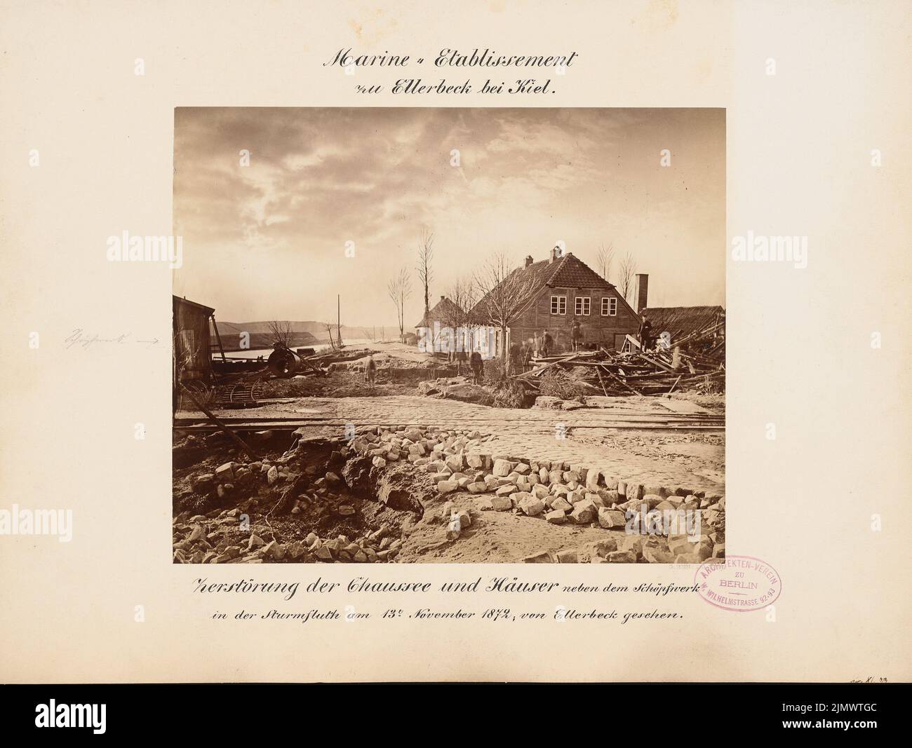 Unknown architect, storm flood damage to the marine establishment in ...