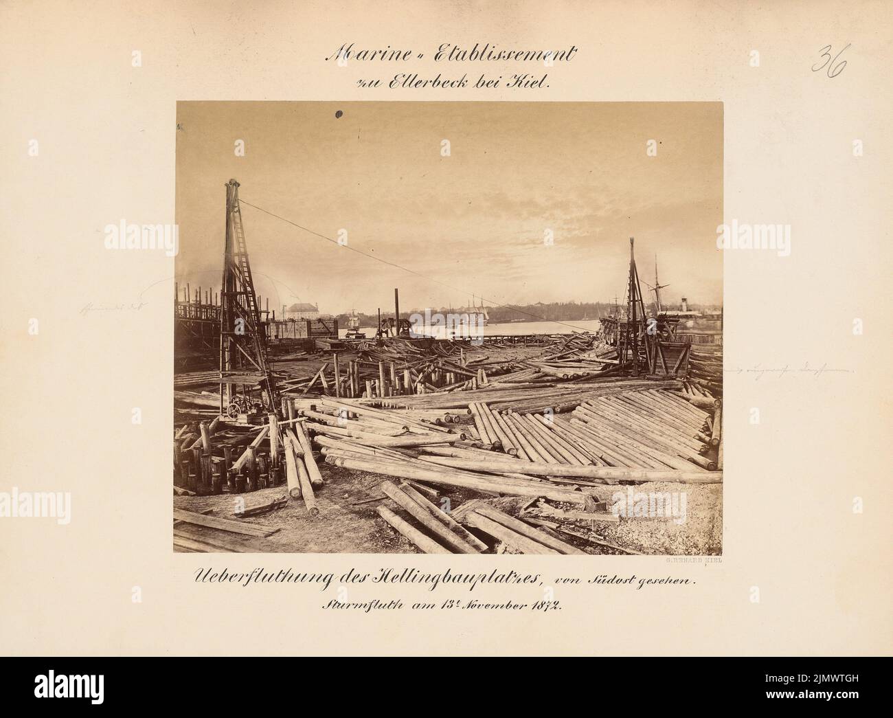 Unknown architect, storm flood damage to the marine establishment in ...