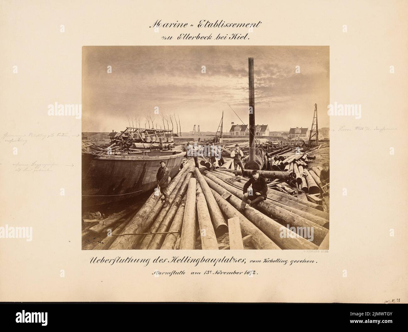 Unknown architect, storm flood damage to the marine establishment in ...