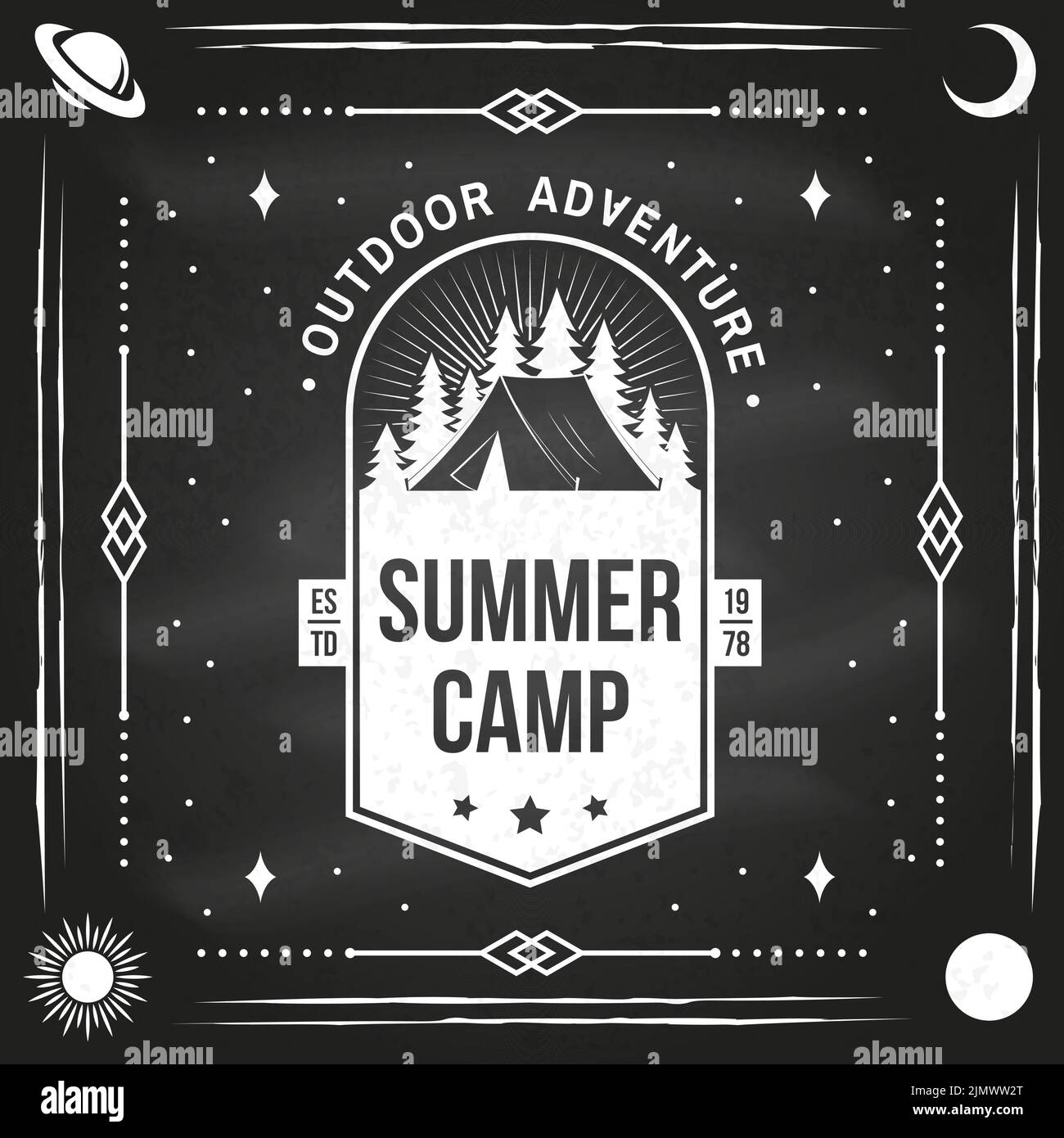 Summer camp on chalkboard. Vector illustration. Concept for shirt or ...