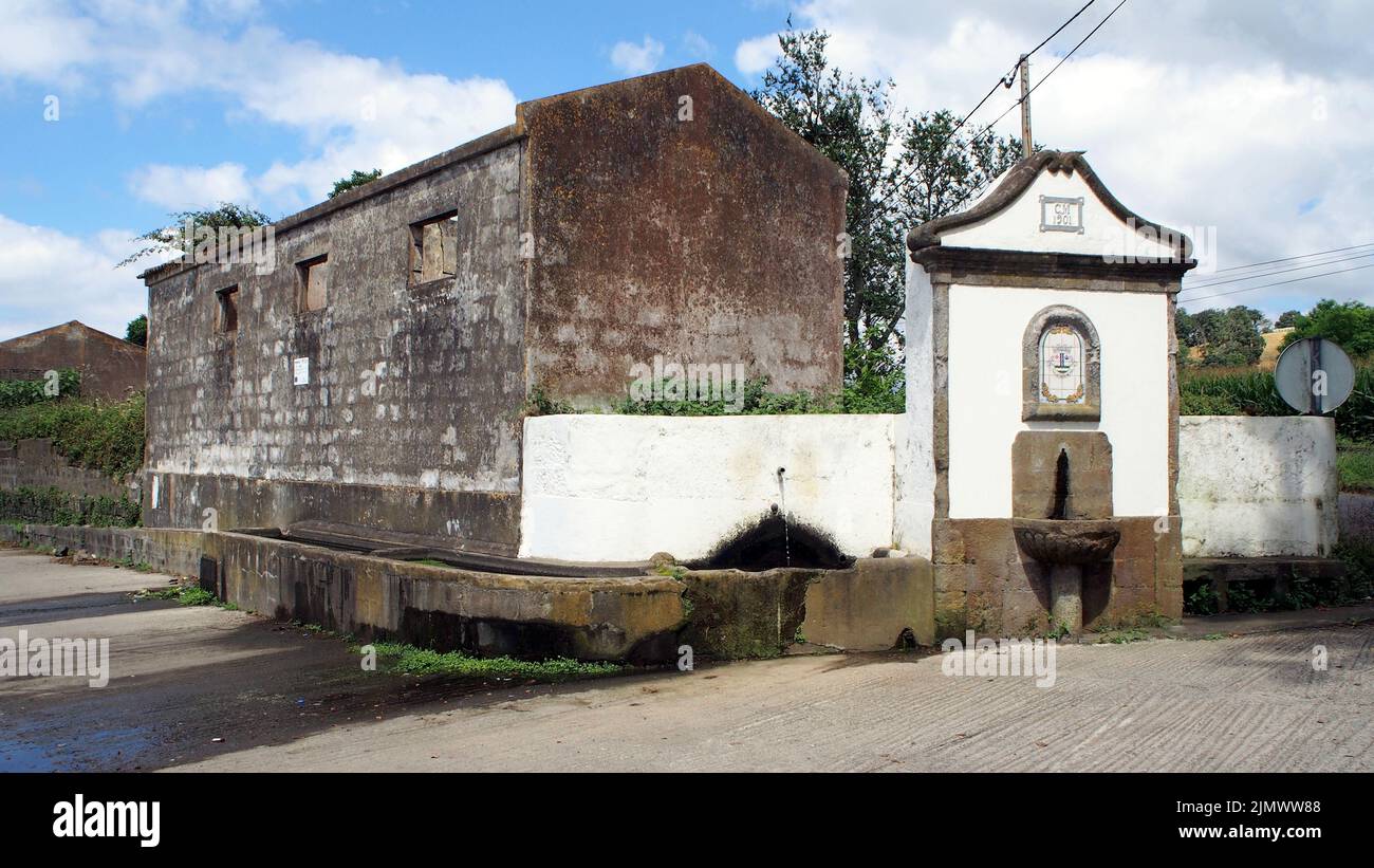 Rustic water fountain by the rural road, Agua De Pau, Sao Miguel ...