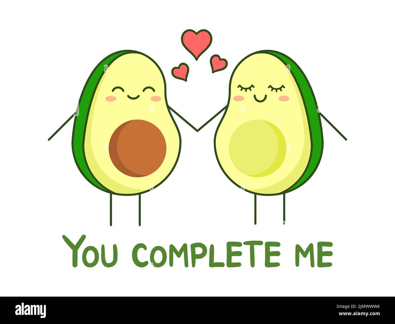Two Avocados In Love Holding Hands You Complete Me Cute Avocado
