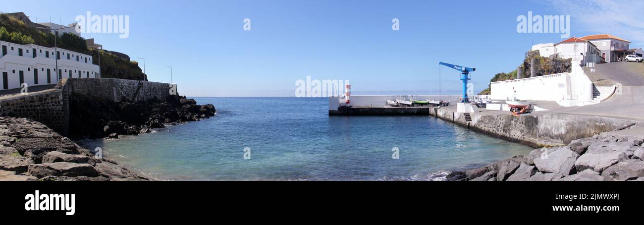 Fishing port of the town, panoramic shot, Porto Judeu, Terceira, Azores ...