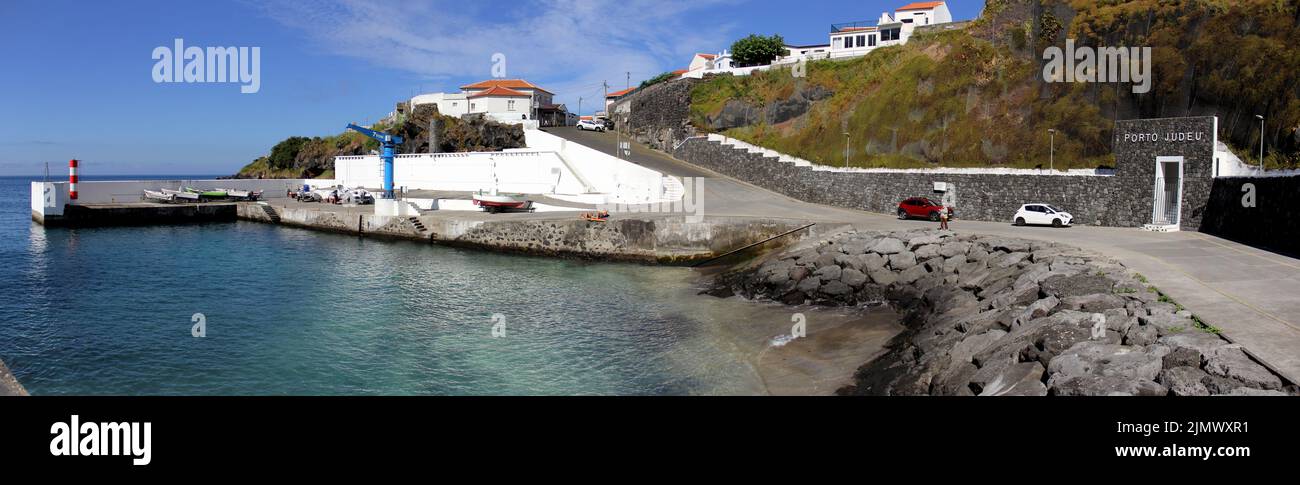 Fishing port of the town, panoramic shot, Porto Judeu, Terceira, Azores ...