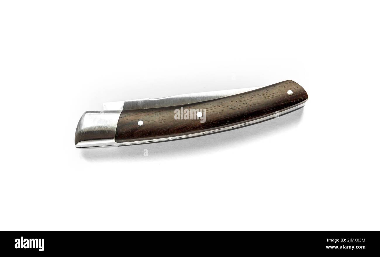 Traditional wooden pocket knife isolated on white background Stock ...