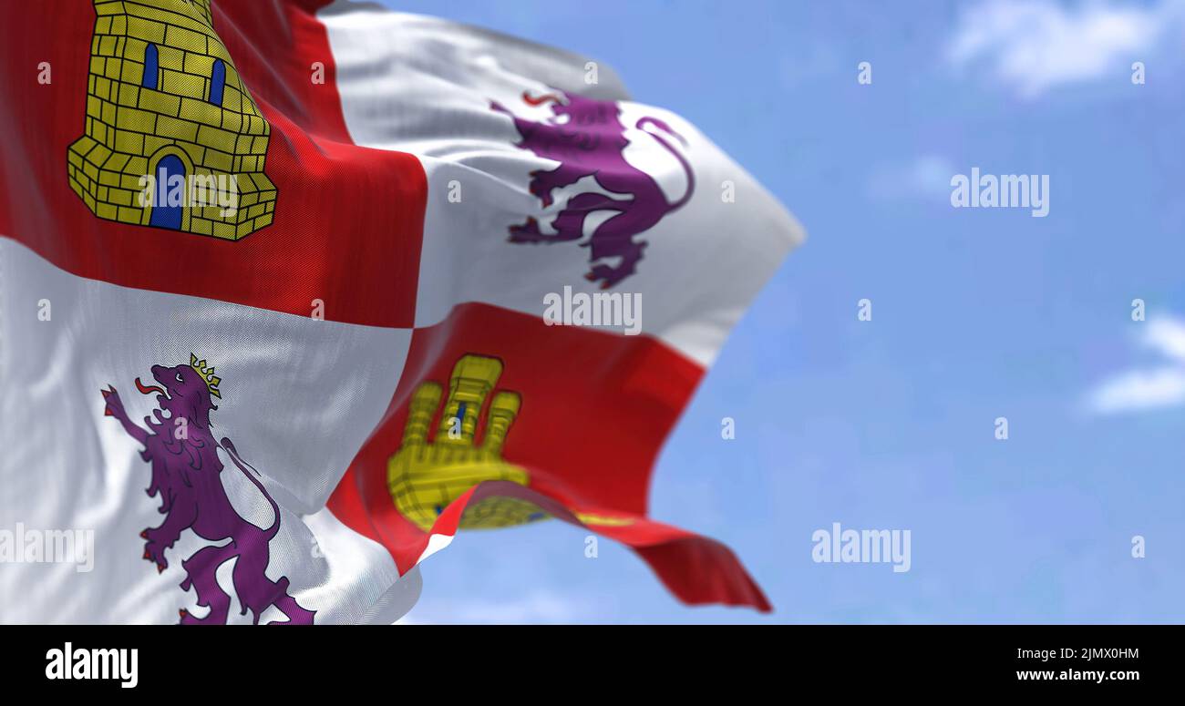 The Castile and Leon flag waving in the wind on a clear day Stock Photo ...