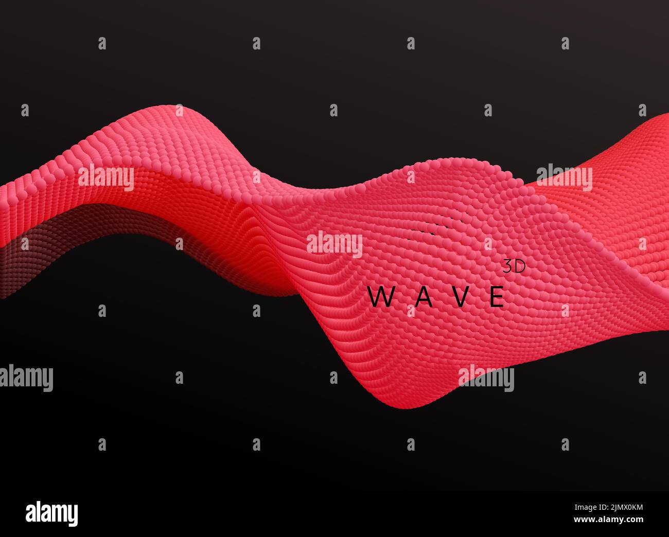 3D wavy background. Array with dynamic emitted particles. A wave formed from many spheres ...