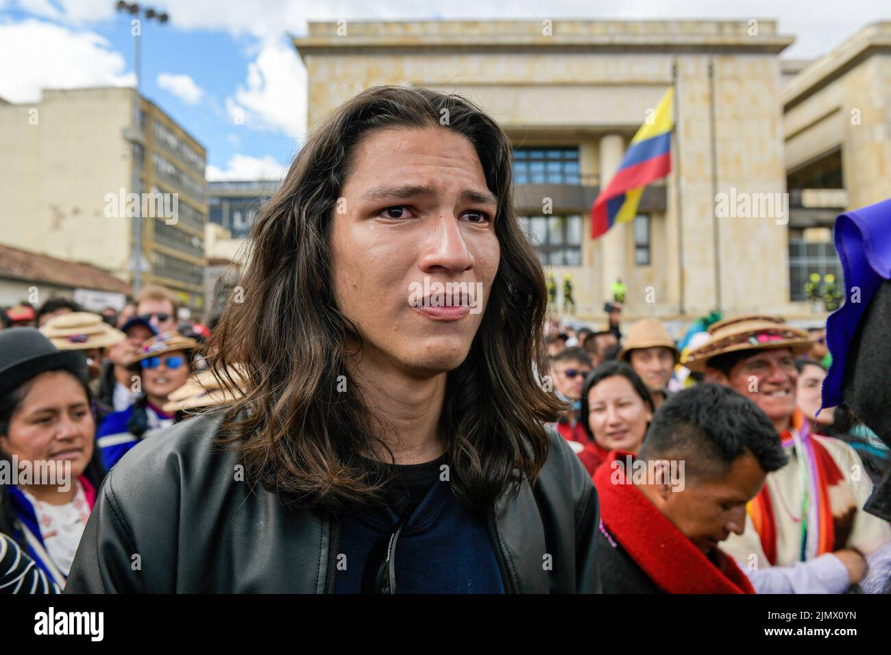 Bogota, Colombia. 07th Aug, 2022. A young man seen crying during the ...