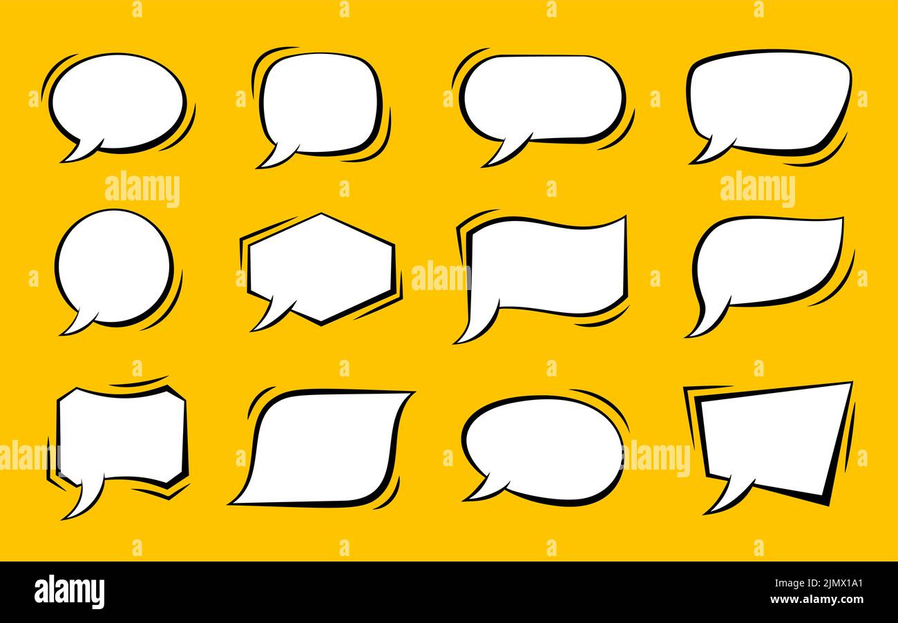 Pop art speech bubble set. Retro sketch comic page text message balloon ...