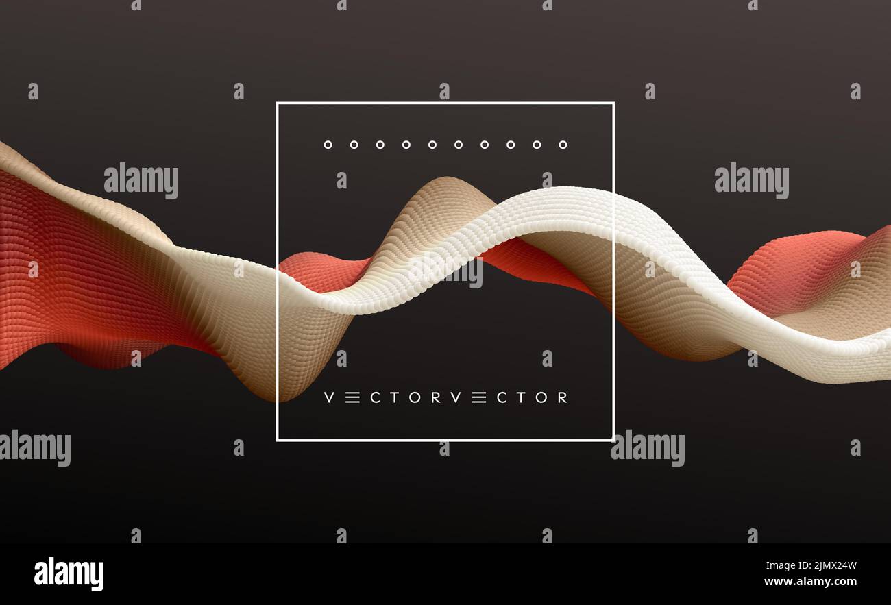 3D wavy background. Array with dynamic emitted particles. A wave formed from many spheres ...