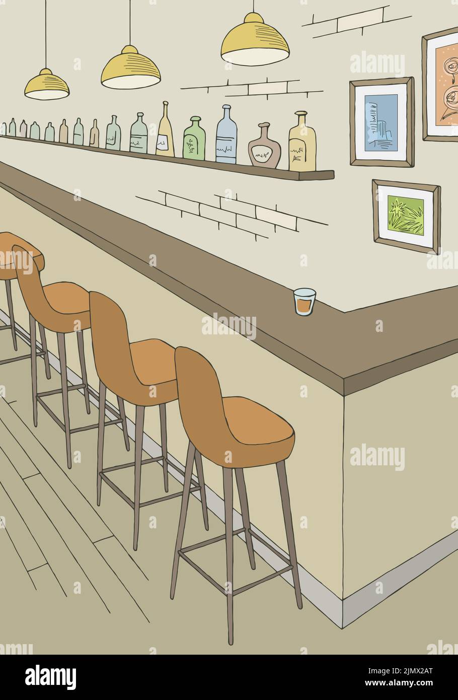 Cafe bar graphic color vertical interior sketch illustration vector ...