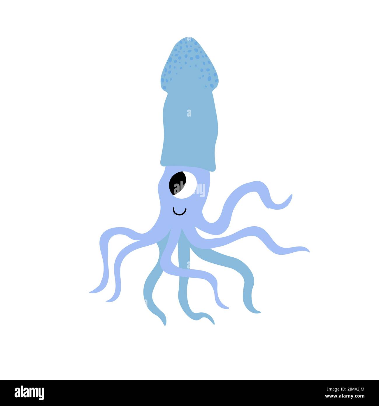 Cute vector ocean illustration with squid.Underwater cartoon creatures ...