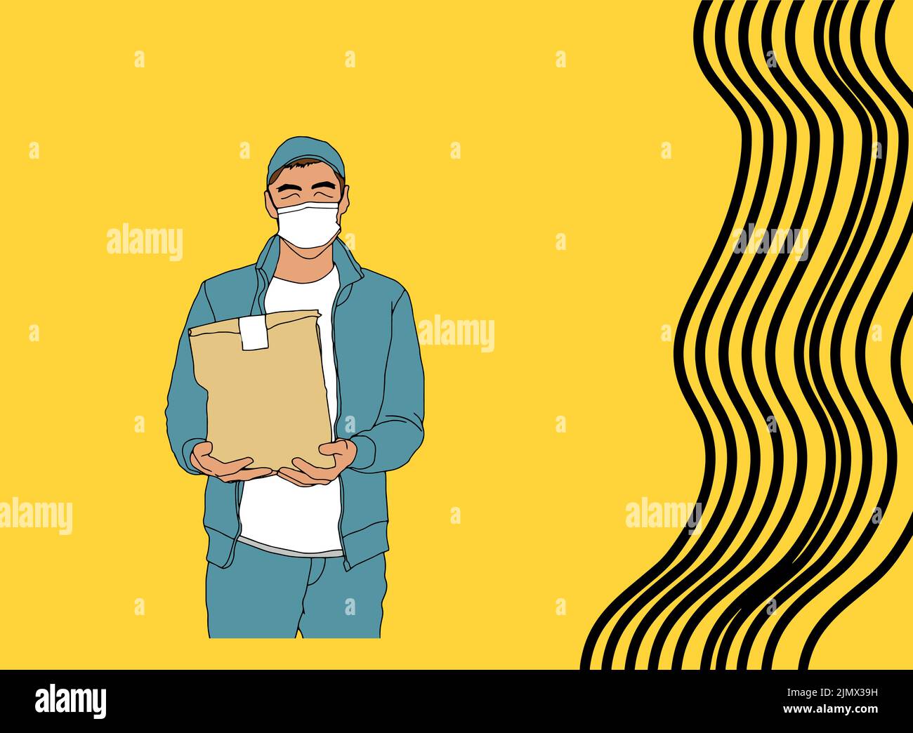 Smiling man courier with a parcel. Vector illustration in cartoon style ...