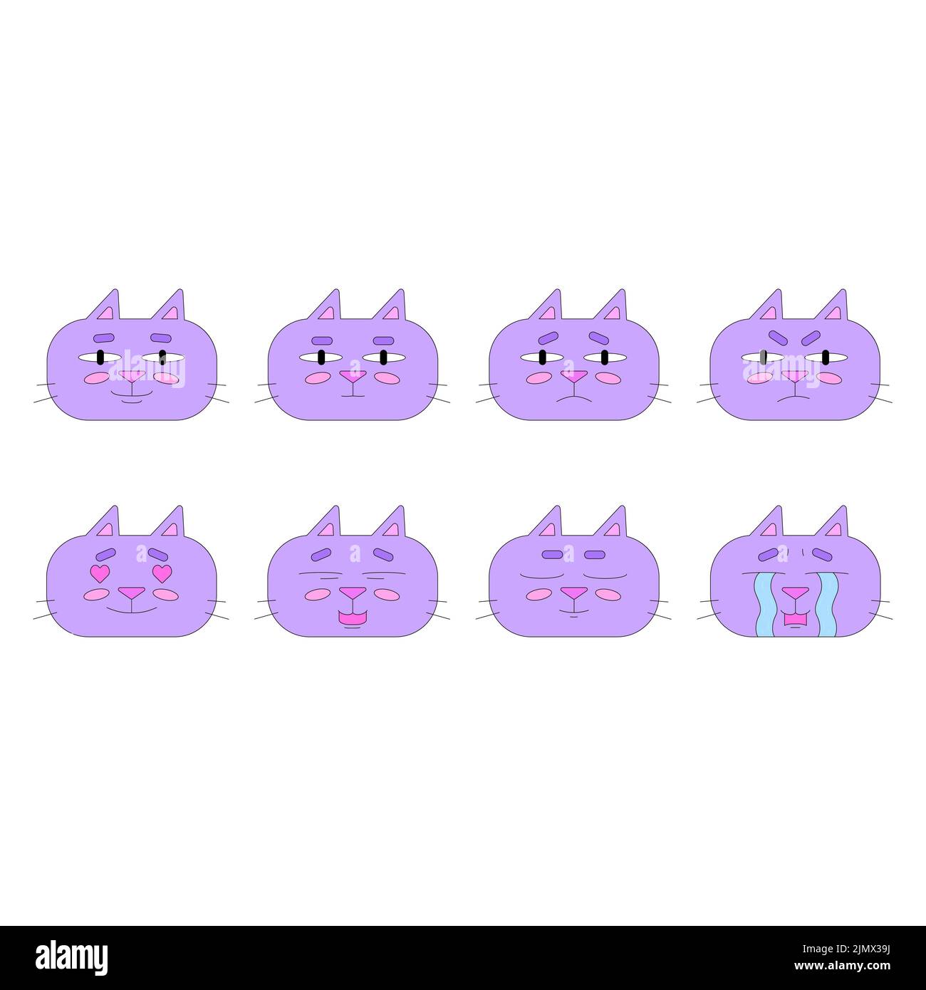 A collection of stickers with cat in cartoon style. Emotion Recognition ...