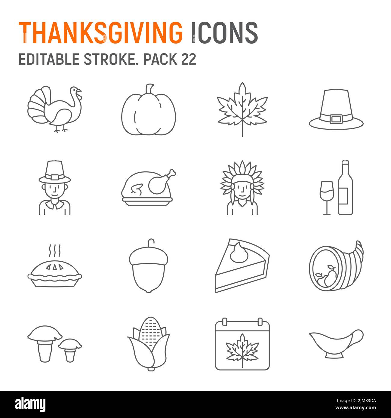 Thanksgiving line icon set, autumn collection, vector graphics, logo ...