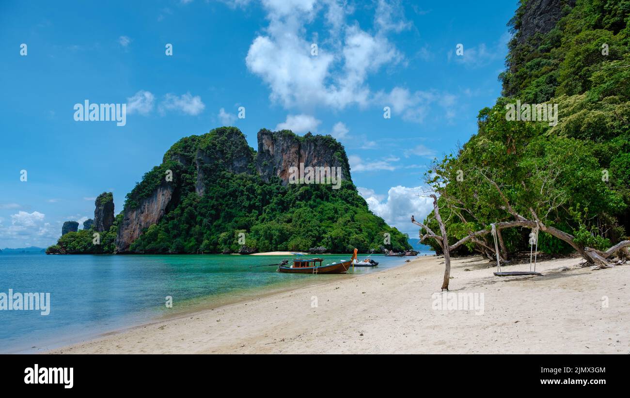 Koh Phakbia Island near Koh Hong Krabi, beautiful white sandy beach of ...