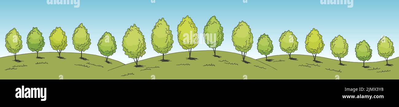 Fruit garden graphic color long landscape sketch illustration vector ...