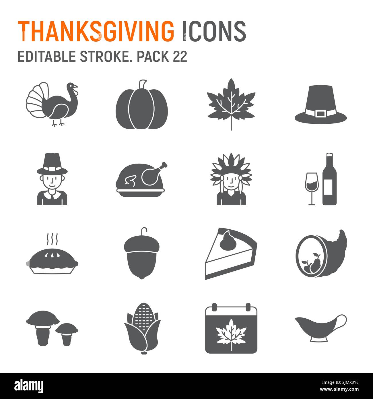 Thanksgiving glyph icon set, autumn collection, vector graphics, logo ...