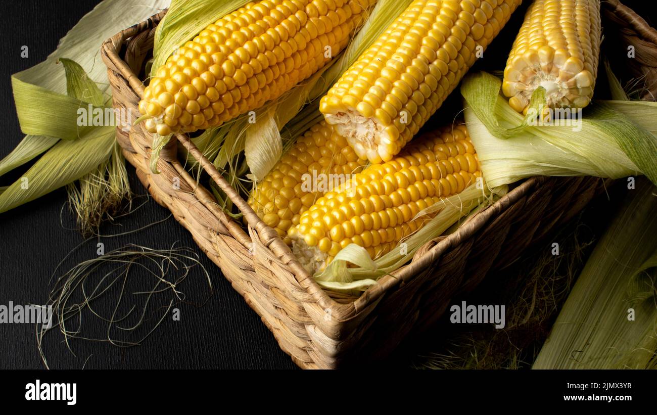 High angle fresh corn composition Stock Photo - Alamy