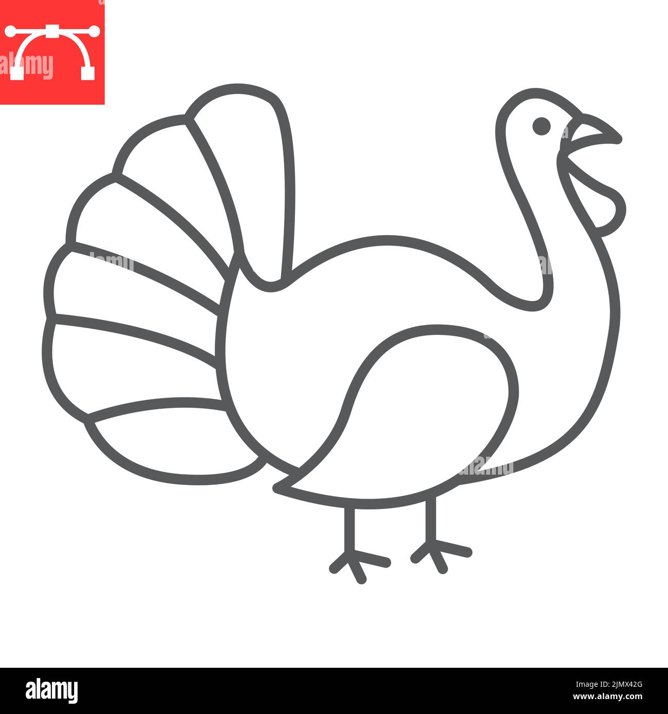 Turkey bird line icon, thanksgiving and farm, turkey vector icon ...