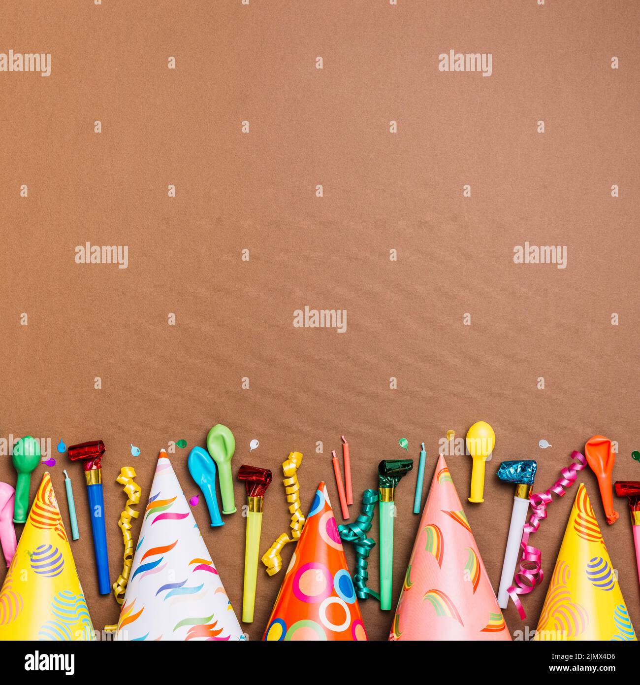Happy birthday greeting card with objects brown card Stock Photo - Alamy