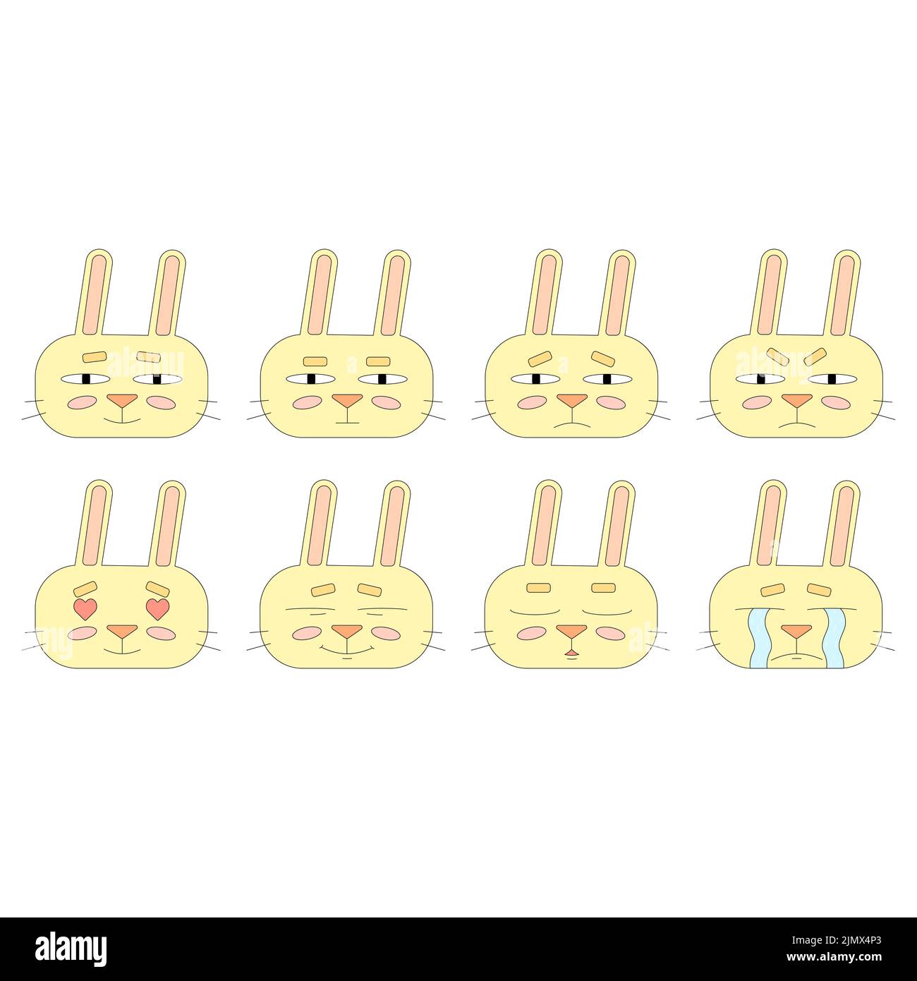 A collection of stickers with rabbit in cartoon style. Emotion ...