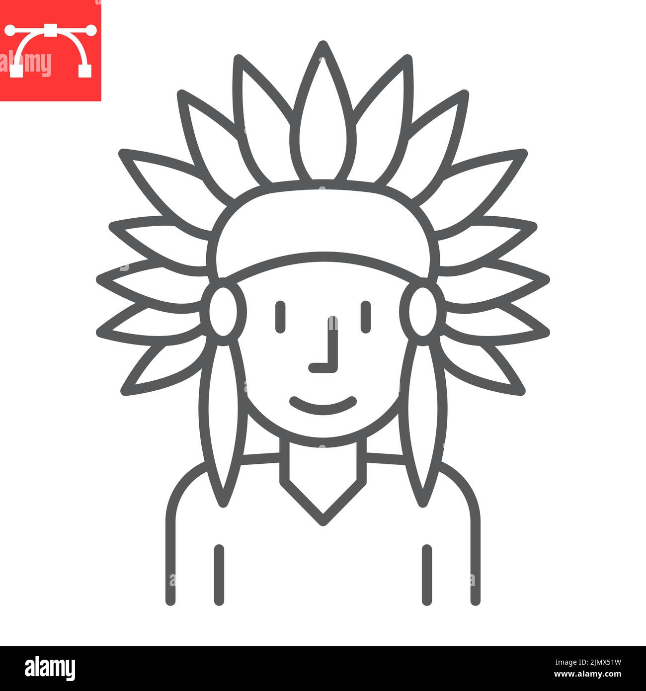 Native American line icon, indian man and headdress, Native American ...