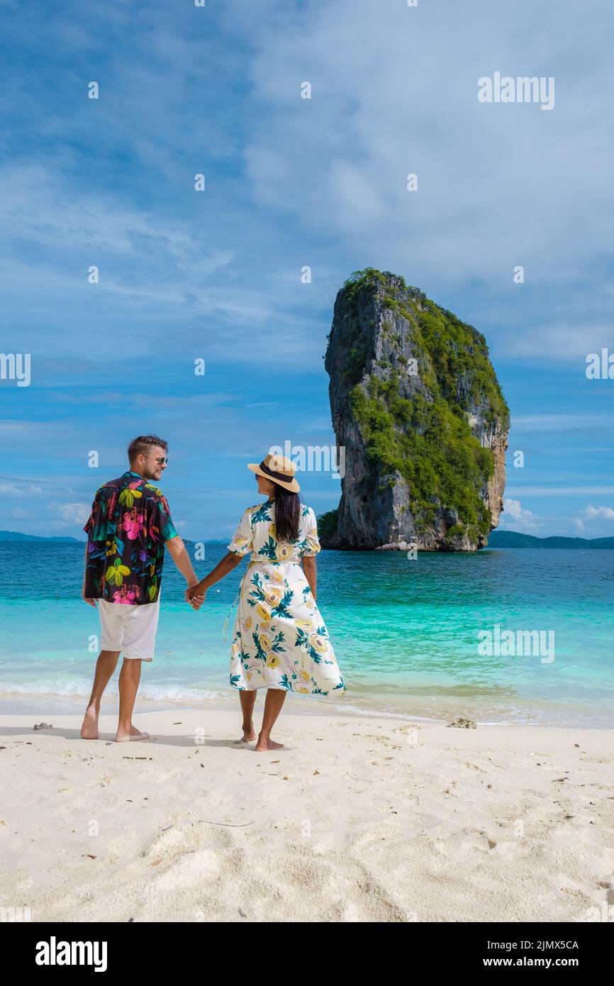 Koh Poda Krabi Thailand, Asian woman and European men walking on the ...