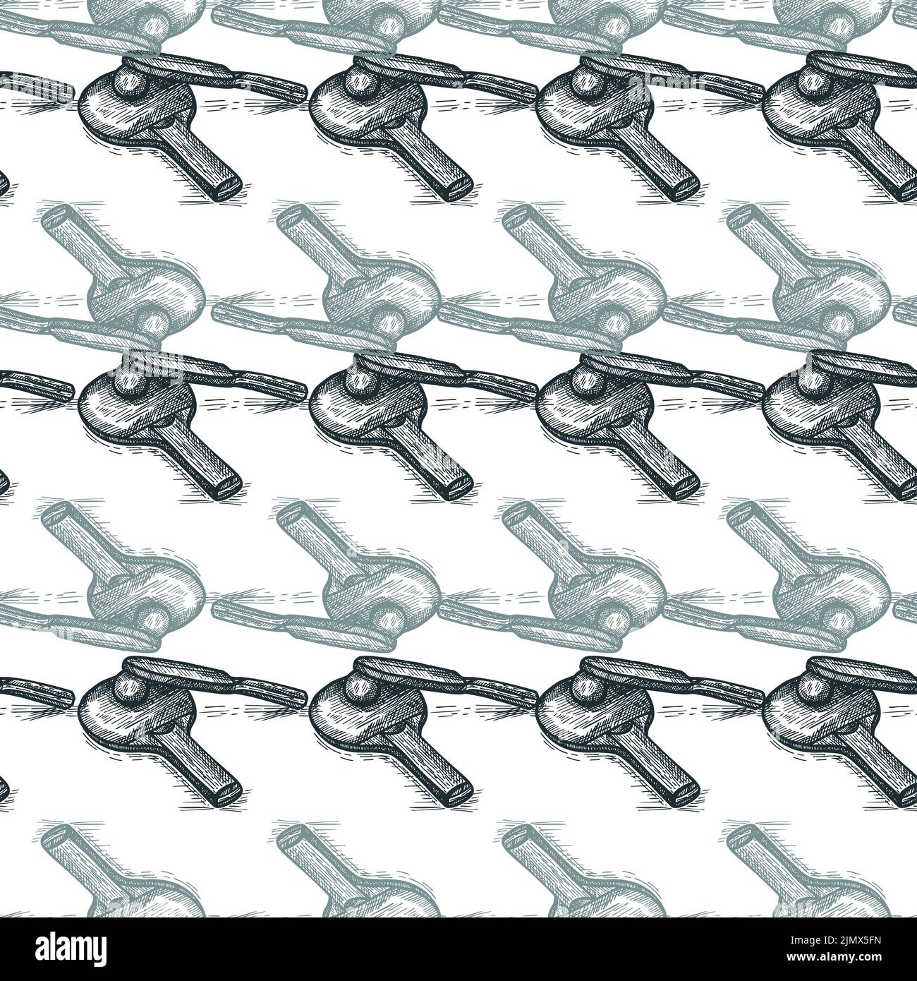 Ping pong racket engraved seamless pattern. Vintage sport elements for ...