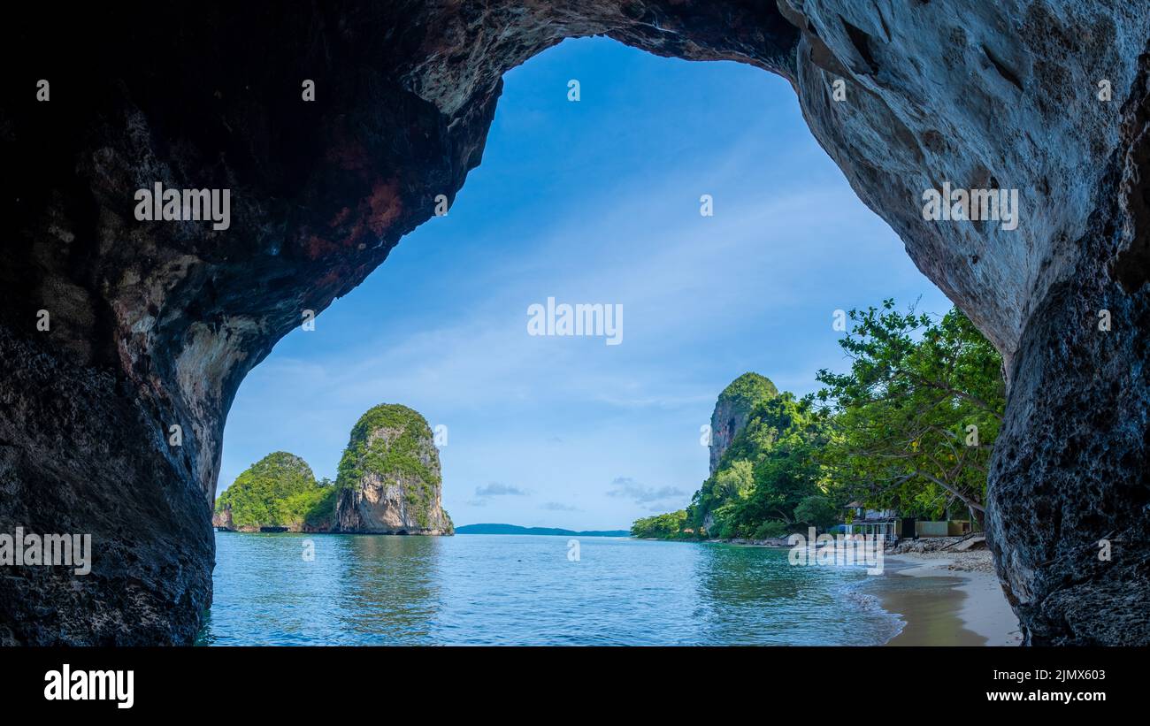 Railay beach Krabi Thailand, tropical beach of Railay Krabi, Drone ...