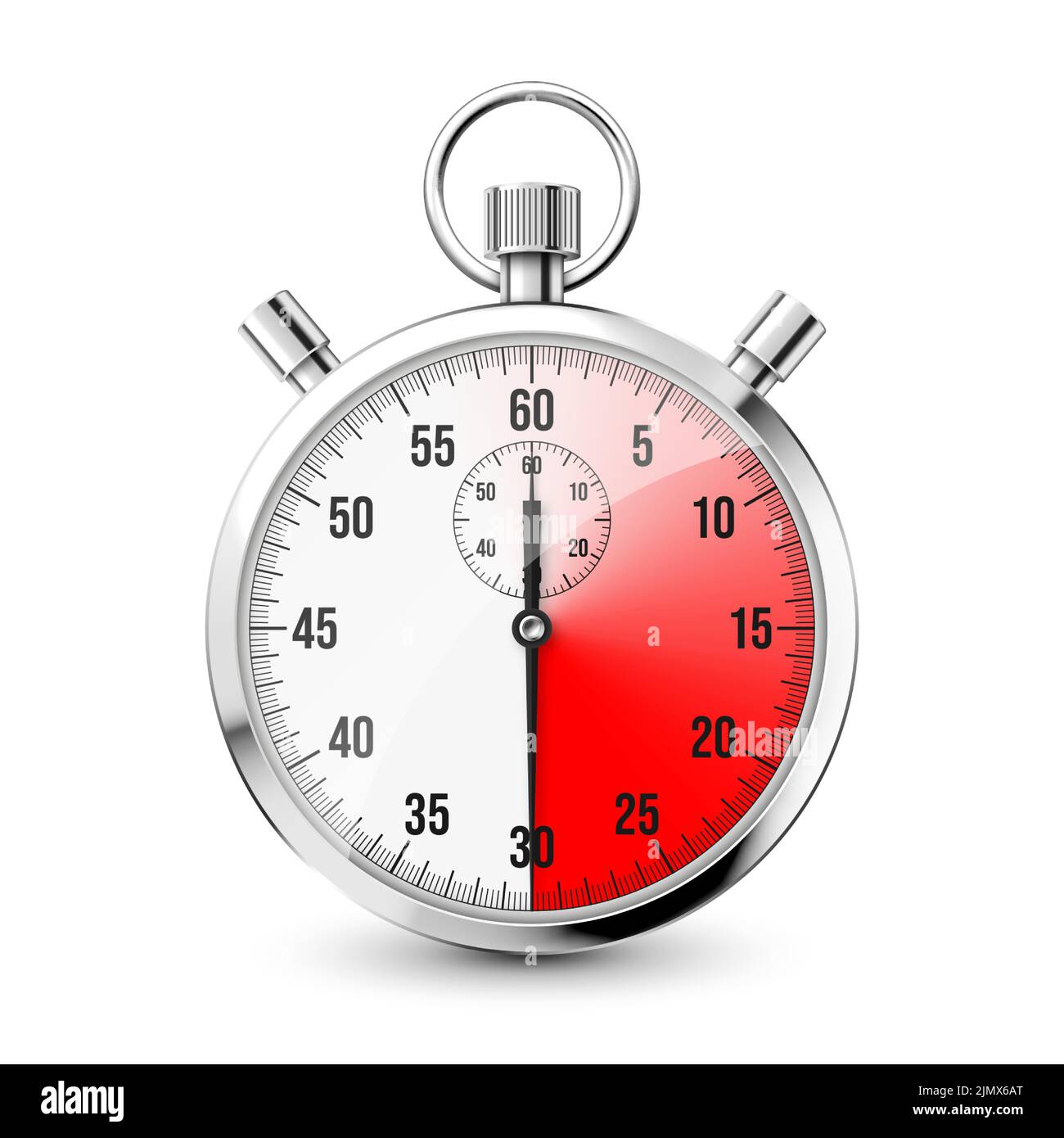 Realistic classic stopwatch icon. Shiny metal chronometer, time counter ...