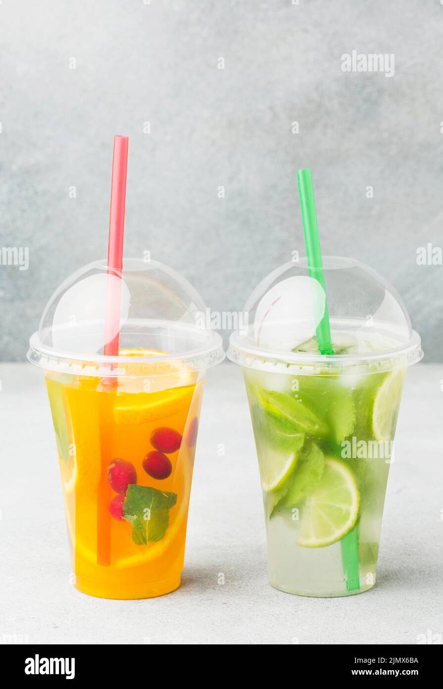 Front view cups with soft drinks straws Stock Photo - Alamy