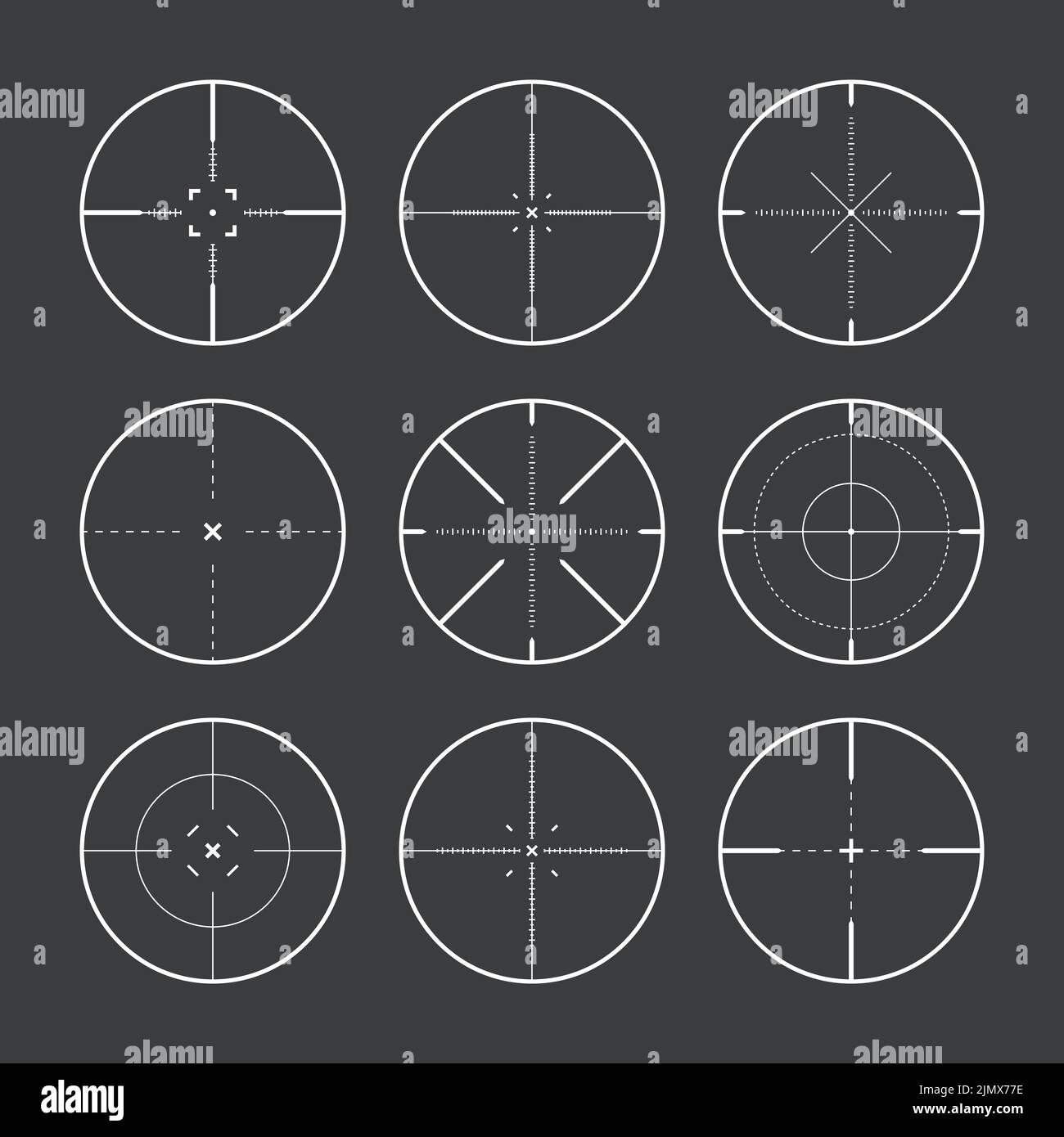 Various sniper rifle sights, weapon optical scope crosshair. Hunting ...