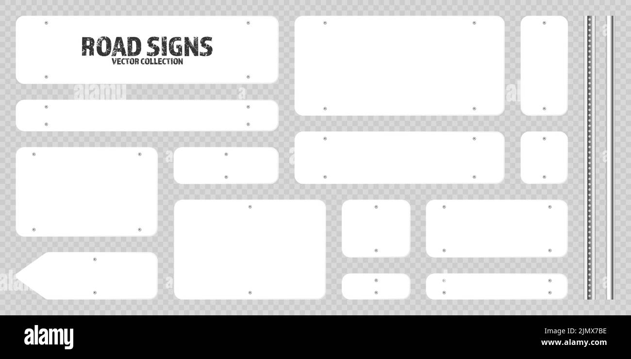 Various road, traffic signs. Highway signboard on a chrome metal pole ...