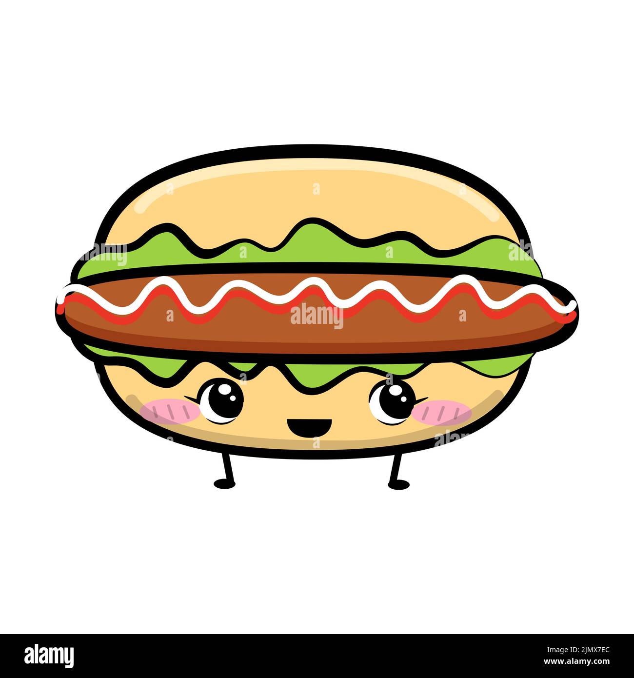 Cute kawaii hamburger character, cartoon style. Vector stock ...