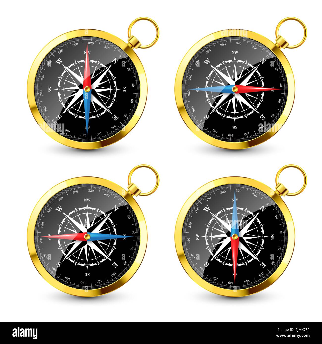 Realistic golden vintage compass with marine wind rose and cardinal ...