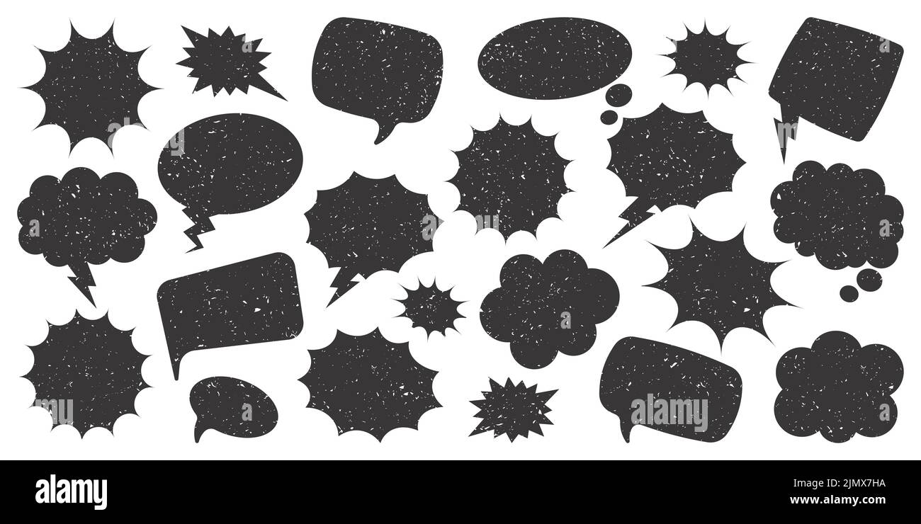 Black grunge comic speech bubbles isolated on white background. Hand ...
