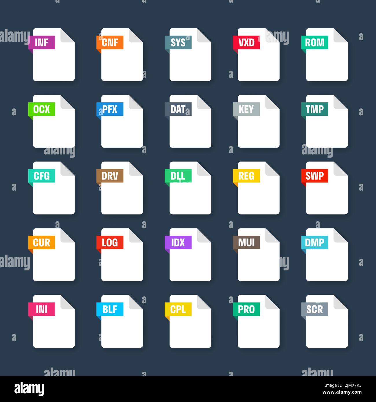 Common system file formats. Document types and extensions. Flat style ...