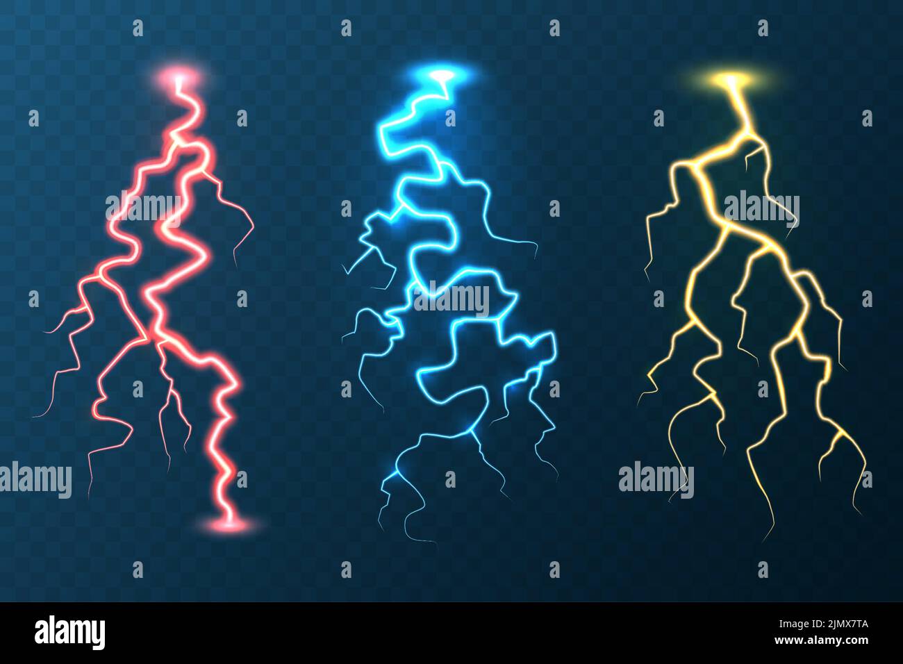 Realistic colorful lightning collection on blue background ...