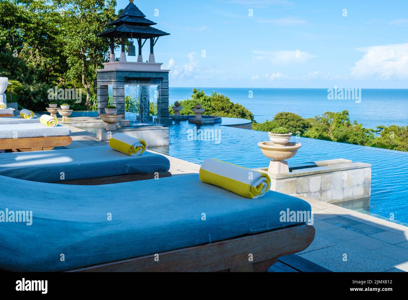 Koh Lanta Thailand, luxury beach chairs by the swimming pool of an ...